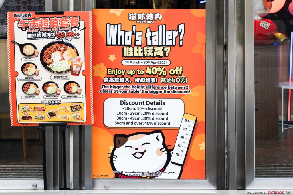 Meow Barbecue’s Height Difference Discount Is Back | Eatbook.sg